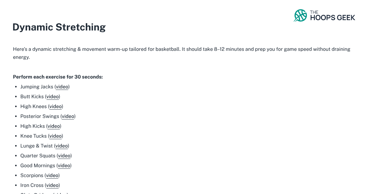 The Hoops Geek Drill Library | Dynamic Stretching